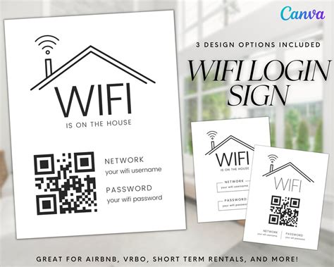 QR Wifi Sign Wifi Password Sign Editable Wifi Sign Template Canva Wifi Password Airbnb