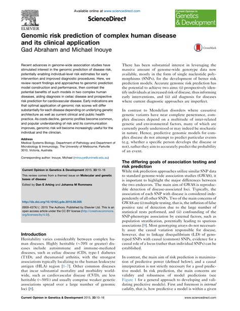 Pdf Genomic Risk Prediction Of Complex Human Disease And Its Clinical Application