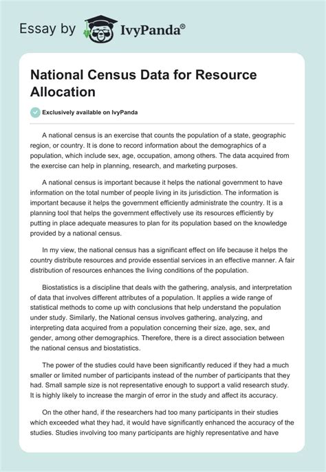 National Census Data For Resource Allocation 842 Words Essay Example
