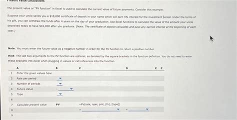Solved Present Value Functions Time Value Of Money Chegg