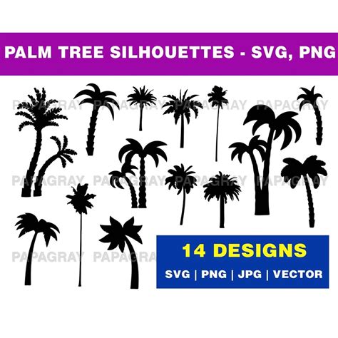 Palm Trees Svg Pack 14 Designs Digital Download Palm Tree Vector