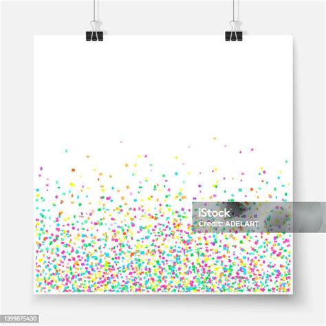 바인더 클립의 색종이 포스터 휴일 벡터 배경 축하 축제 우승 또는 카니발 개념 웹 디자인 창조적 인 프로젝트 또는 인쇄 된 제품을위한 다채로운 색종이 조각 경쟁에 대한 스톡