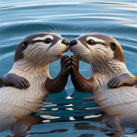 Premium Photo Two Otters That Are Standing In The Water International