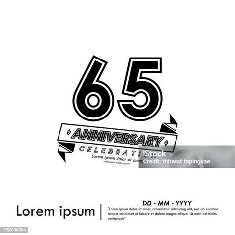 65주년 기념 기념 엠블럼 리본 흑백 스탬프 격리 웹 축하 카드 및 초대 카드를위한 벡터 일러스트 템플릿 디자인기념일 65에 대한 스톡 벡터 아트 및 기타 이미지 Istock