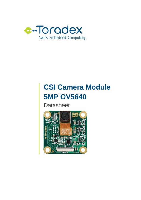 PDF CSI Camera Module 5MP OV5640 Toradex CSI Camera Module 5MP OV5640 Datasheet 1