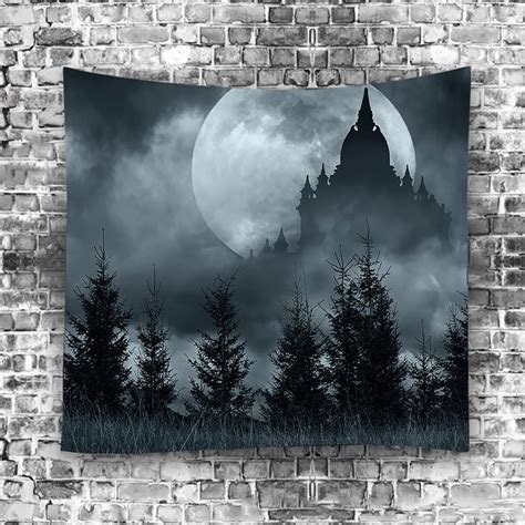 Hallo Ween Tapestry With Skull Print Background Hanging On The Bedroom Wall Adult Halloween