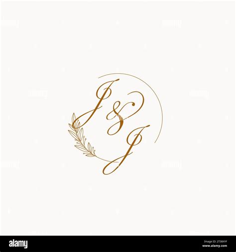 Initials Jj Wedding Monogram Logo With Leaves And Elegant Circular Lines Vector Graphic Stock