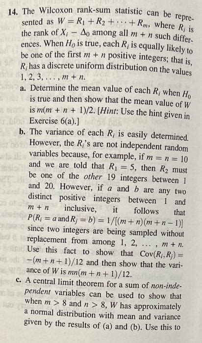 Solved 14 The Wilcoxon Rank Sum Statistic Can Be