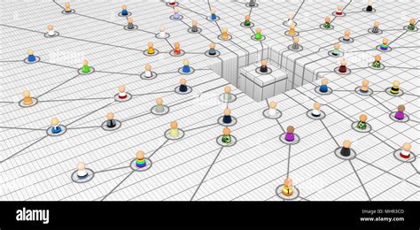 Crowd Of Small Symbolic 3d Figures Linked By Lines Isolated Stock