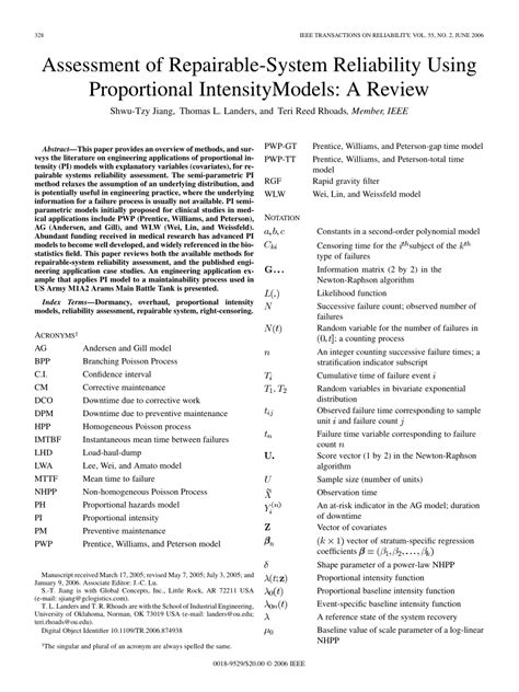 Pdf Assessment Of Repairable System Reliability Using Proportional Intensitymodels A Review