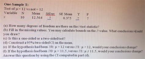 Solved Consider The Following Computer Output One Sample