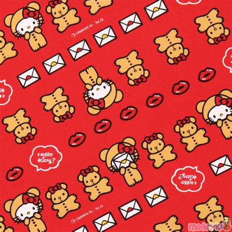 Red Hello Kitty Teddy Bear Lips Laminate Fabric Sanrio Japan Fabric By