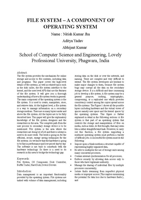 File System Cse316 File System A Component Of Operating System Name Nitish Kumar Jha