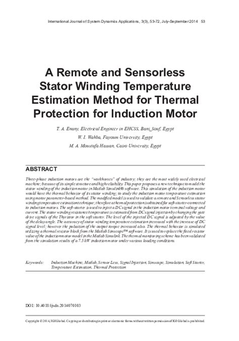 Pdf A Remote And Sensorless Stator Winding Temperature Estimation Method For Thermal
