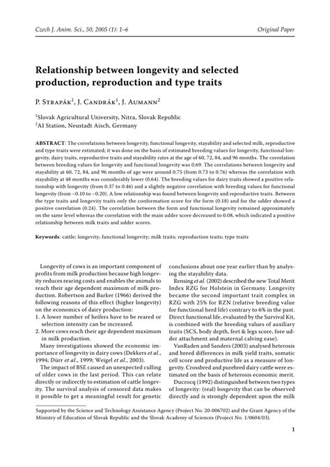 Pdf Relationship Between Longevity And Selected Production