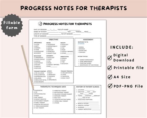Progress Notes For Therapists Counseling Template Therapy Tool Printable And Fillable