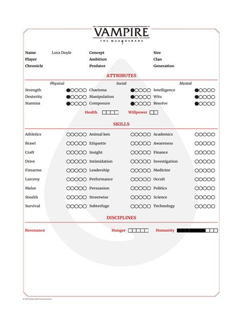 Vampire Character Sheet Template Pdf Cognition Behavioural Sciences
