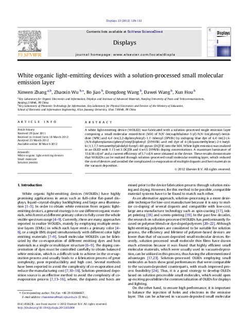 Pdf White Organic Light Emitting Devices With A Solution Processed