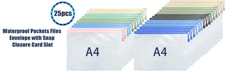 25pcs Plastic Zip Wallets A4 Zip Folder Zipper Bags Ziplock Bags