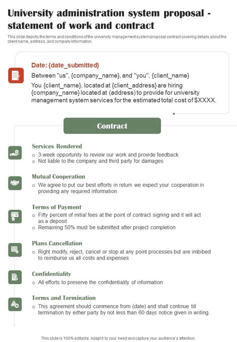 University Administration System Statement Of Work And Contract One Pager Sample Example Document