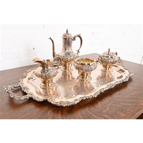 Tiffany And Co Antique Repousse Silver Plate Coffee Or Tea Service Set
