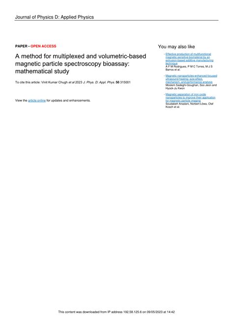 Pdf A Method For Multiplexed And Volumetric Based Magnetic Particle