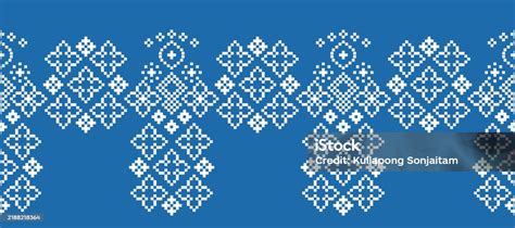민족 패턴 전통적인 모티브 Ikat 기하학적 패브릭 패턴 크로스 스티치 Ikat 자수 민족 동양 픽셀 블루 배경 추상 벡터