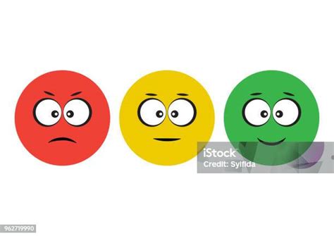빨간색 노란색 녹색 스마일 이모티콘 아이콘 부정적 긍정적인 중립 다른 분위기 재미 있는 캐릭터 벡터 일러스트 레이 션 개념에 대한 스톡 벡터 아트 및 기타 이미지 Istock