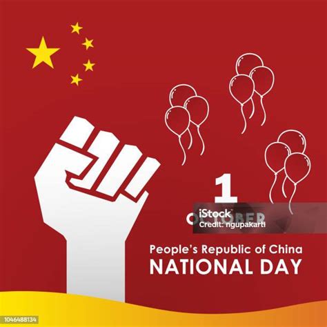 10 월 1 일 중국 행복 한 국경일 인사말 카드 풍선와 중국 지역 사회에 대 한 손 상징적 배경 벡터 일러스트 레이 션 10월에 대한 스톡 벡터 아트 및 기타 이미지