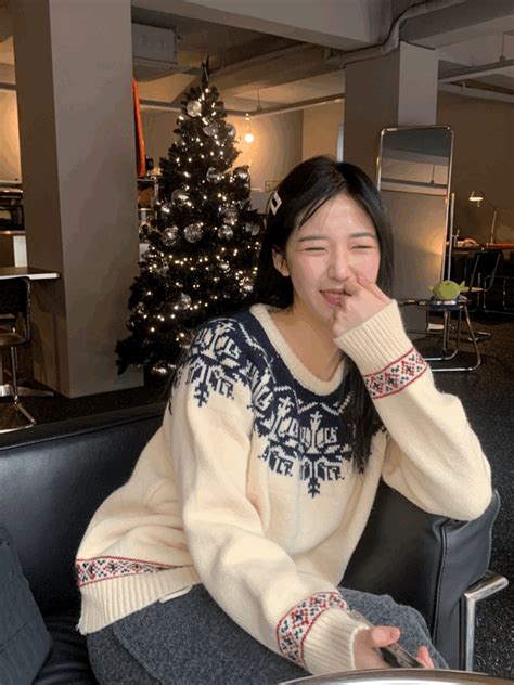 시즌오프원가이하세일 로라 눈꽃 빈티지 배색 라운드넥 긴팔 니트 에이블리