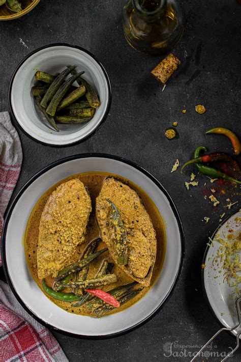 Aam Bhindi Shorshe Ilish Hilsa With Okra Green Mangoes And Mustard