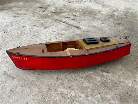 Large Vintage Rc Model Wooden Boat Lorette Rip Max Marine Steam