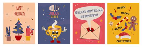 메리 크리스마스와 새해 복 많이 받으세요 인사말 카드 컬렉션 레트로 스타일 설정 12월에 대한 스톡 벡터 아트 및 기타 이미지 12월 12월 31일 강렬하고 밝은