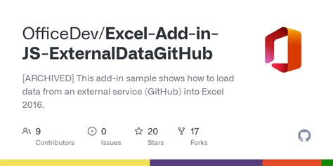 Github Officedevexcel Add In Js Externaldatagithub Archived This Add In Sample Shows How