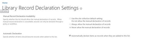 record declaration settings sharepoint office 365 record centre