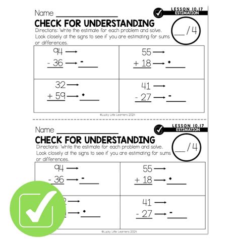 Lucky To Learn Math Lesson 1017 Estimating Sums And Differences Check For Understanding