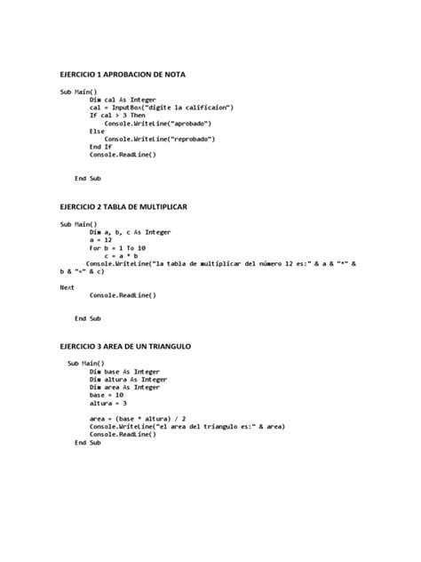 Ejercicios Visual Basic Pdf Métodos Y Materiales De Enseñanza Computadoras