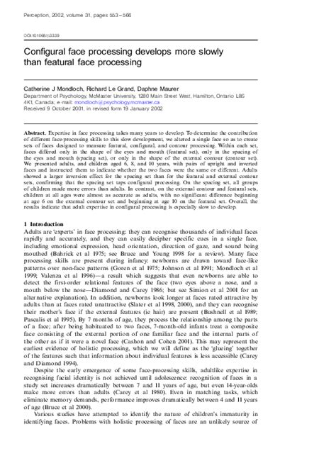 Pdf Configural Face Processing Develops More Slowly Than Featural Face Processing Daphne