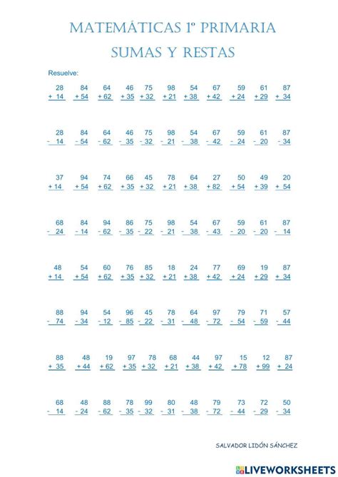 Sumas Y Restas Online Exercise For Primero De Primaria Live Worksheets