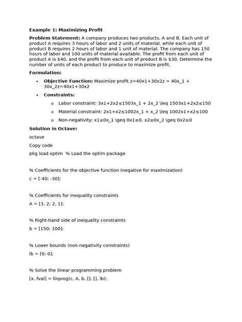 examples of linear programming in octave pdf mathematical