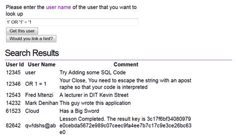 Owasp Security Shepherd Project Sql Injection Lesson