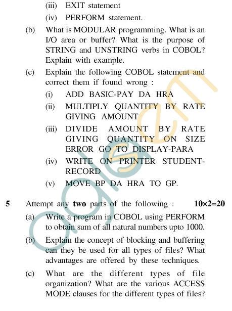 AKTU MCA Question Papers MCA O Business Data Processing With Cobol AglaSem Institutes