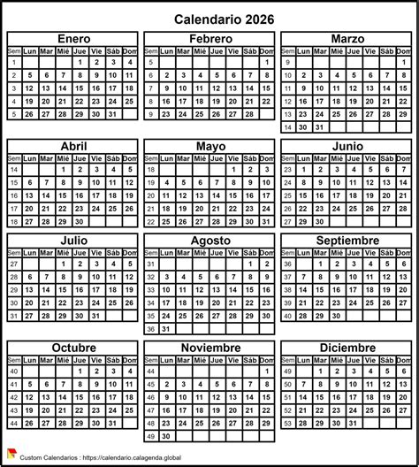 Calendario 2026 Formato Vertical