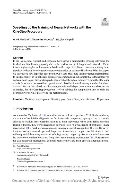 pdf speeding up the training of neural networks with the one step