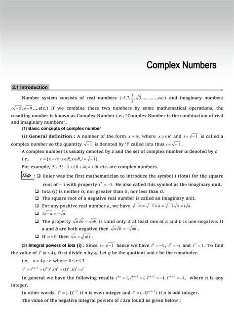 SOLUTION Iit Jee Main Maths Notes For Complex Number Theory Studypool