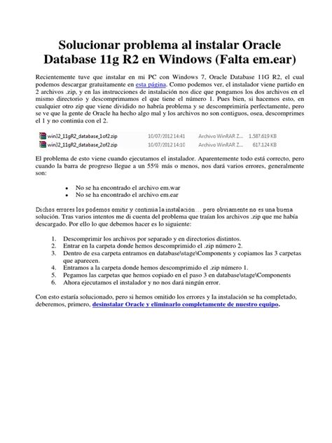 Solucionar Problema Al Instalar Oracle Database 11g R2 En Windows Pdf