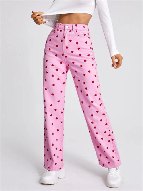 High Waist Heart Print Jeans Lilo és Stitch Diy Roupas Customizadas