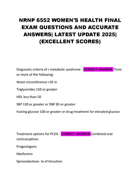 Nrnp 6552 Womens Health Final Exam Questions And Accurate Answers