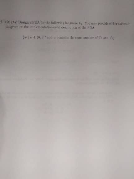 Solved Pts Design A PDA For The Following Language La Chegg