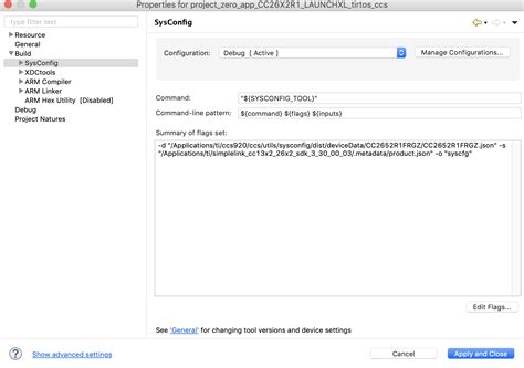 CCS LAUNCHXL CC X R Error In Sysconfig File For Project Zero App CC X R LAUNCHXL Tirtos Ccs